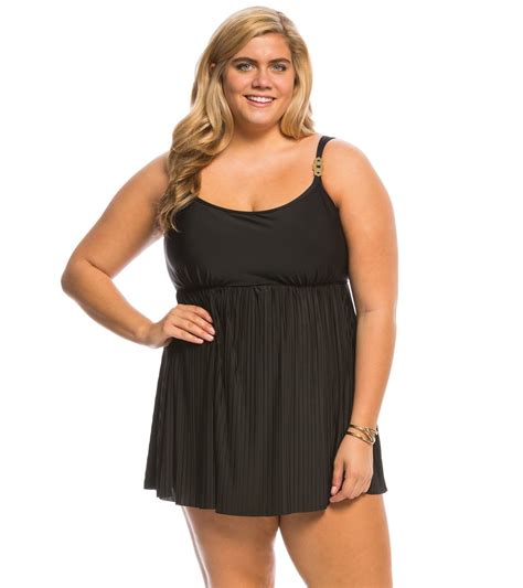 Longitude Plus Size Embellished Pleated Swim Dress At