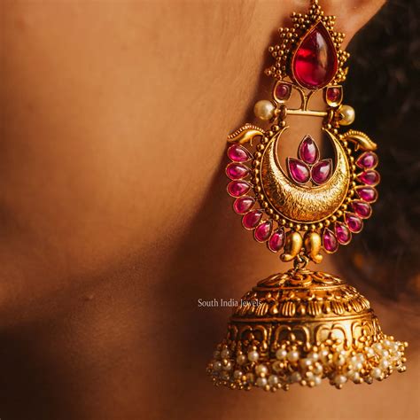 Grand Ruby Stone Jhumka South India Jewels