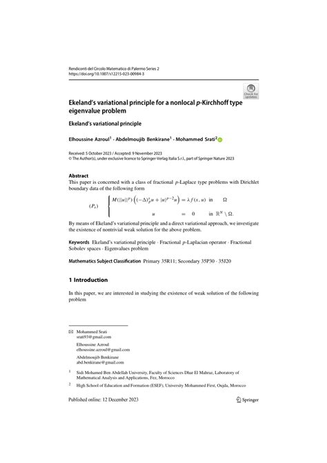 Pdf Ekelands Variational Principle For A Nonlocal P Kirchhoff Type