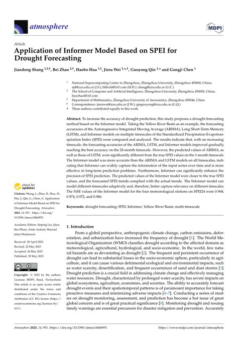 Pdf Application Of Informer Model Based On Spei For Drought Forecasting