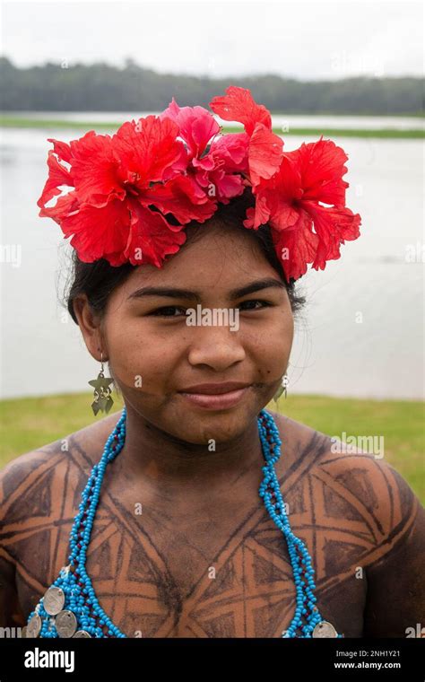 An Indigenous Embera Woman Dressed Up For Visitors In Her Village On