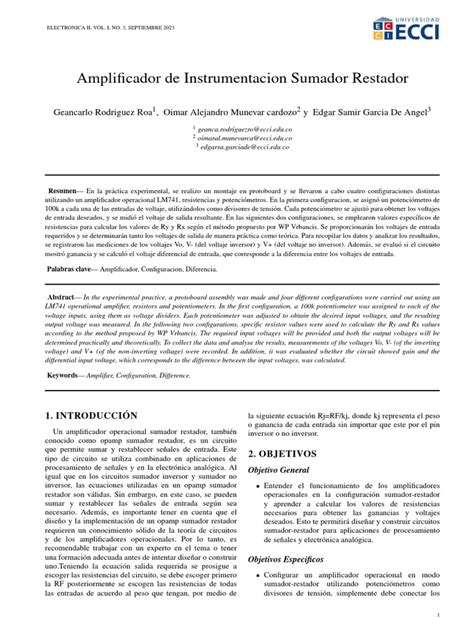 Amplificador Sumador Restador Pdf Amplificador Operacional