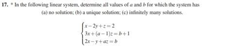 Solved In The Following Linear System Determine All Chegg