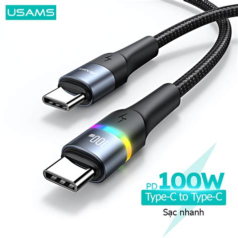 Usams Dây Cáp Sạc Nhanh Pd 100w 6a Usb Type C Có Đèn Led Nhiều Màu Sắc