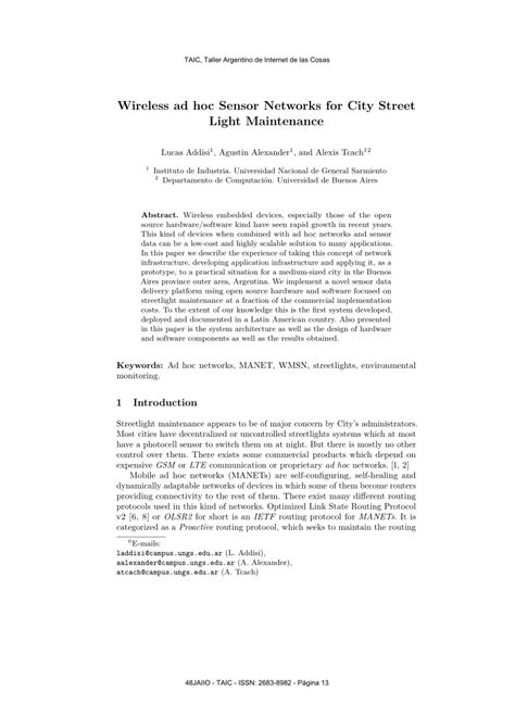 Pdf Wireless Ad Hoc Sensor Networks For City Street Light Maintenance