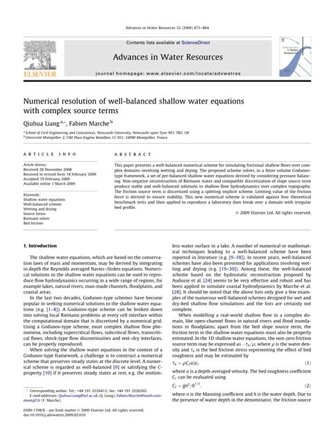 pdf numerical resolution of well balanced shallow water equations