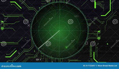 Image Of Radar With Circuit Board Pattern And Binary Codes Over
