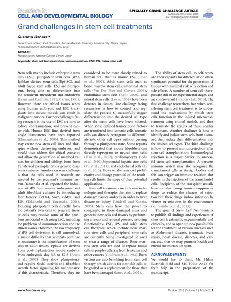 Pdf Grand Challenges In Stem Cell Treatments