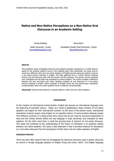 Pdf Native And Non Native Perceptions On A Non Native Oral · Turkish Online Journal Of
