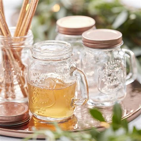 4 Pack Mini Glass Mason Jars With Rose Gold Lids Weddings Summer Bbq