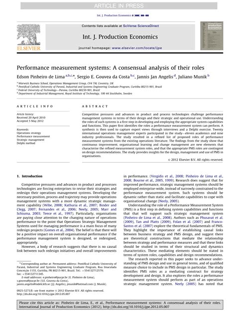 Pdf Performance Measurement Systems A Consensual Analysis Of Their Roles