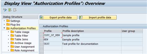 import and export of authorization profiles