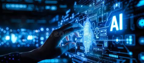 A Hand Of Businessman Points At The Ai Digital Data Structure Generative Ai Stock Illustration