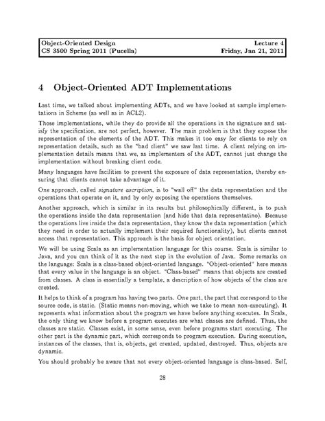 lecture notes lecture 4 oo implementations design cs 3500 spring