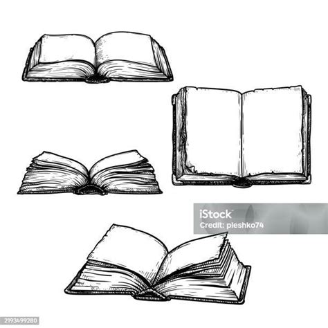빈티지 오픈 북 스케치 세트 손으로 그린 도서관 서점 교육 문학 상징 컬렉션 벡터 일러스트레이션 고전 양식에 대한 스톡 벡터 아트 및 기타 이미지 Istock