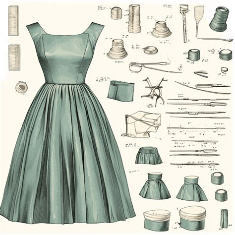 Visual Of A Detailed Sewing Pattern For A Dress With All Components