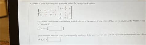 Solved A System Of Linear Equations And A Reduced Matrix For Chegg
