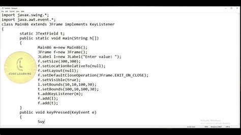 Java Swing And Awt Package Key Listener 2 Codelearning Youtube