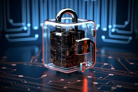 Lock With Circuit Pattern Concept Of Data Security Cybersecurity Cyber Defense Etc Stock