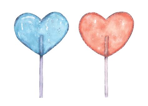 Set Of Heart Shaped Lollipop Cute With Bright Watercolor 28295278