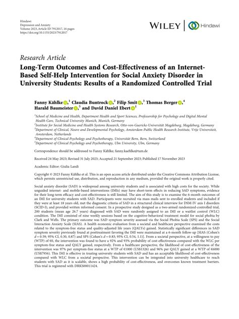 Pdf Long Term Outcomes And Cost Effectiveness Of An Internet Based