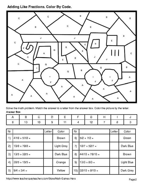 Adding Like Fractions Coloring Pages Color By Code By Math Games Hero