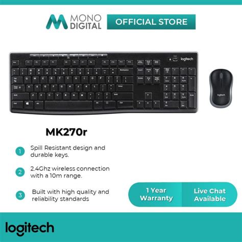 Logitech MK R Ghz Wireless Spill Resistant Full Size Keyboard And Mouse Combo