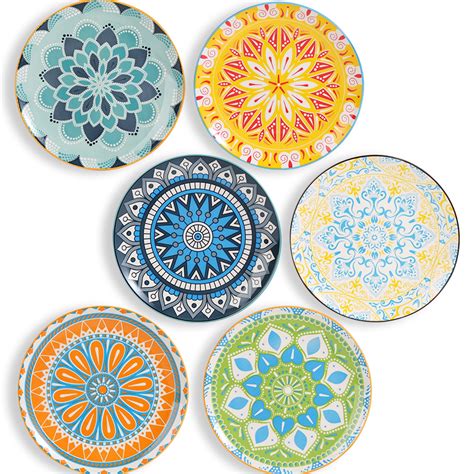 Ahx Multicolor Round Porcelain Plate Set 8 Inch Salad Plates