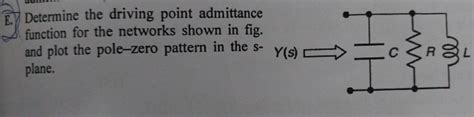 Solved E ﻿determine The Driving Point Admittance Function