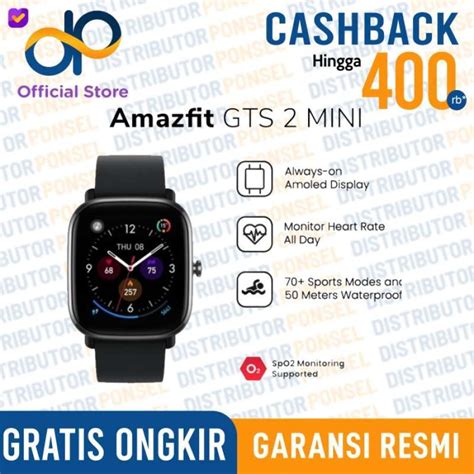 Promo Amazfit GTS 2 Mini Smartwatch GPS 68 Sports Modes And SpO2 Monitor Meteor Black Non