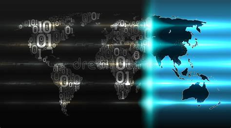 Binary Code World Map With With A Background Of Abstract Electronics