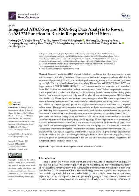 Pdf Integrated Atac Seq And Rna Seq Data Analysis To Reveal Osbzip14