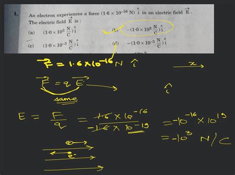 An Electron Experiences A Force 1 6×10−16 N I In An Electric Field E T