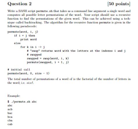 Solved Write A Basii Script Permute Sh That Takes As A