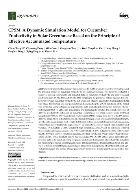 Pdf Cpsm A Dynamic Simulation Model For Cucumber Productivity In