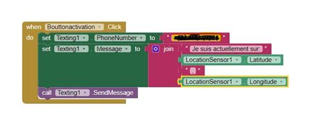 how to use the location sensor to send a text message mit app