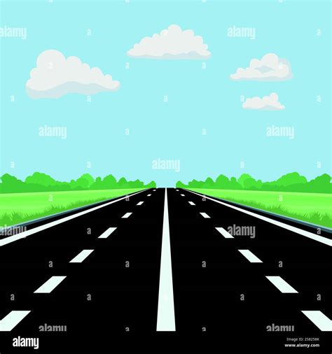 Flat Landscape Design With Road Scenic Cartoon Highway Nature