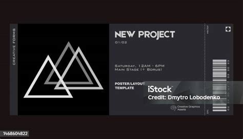 추상 벡터 기하학적 모양으로 만든 현대 전시회 티켓 템플릿 레이아웃 잔학 행위는 그래픽에서 영감을 받았습니다 0명에 대한 스톡