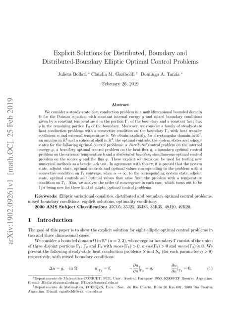Pdf Explicit Solutions For Distributed Boundary And Distributed Boundary Elliptic Optimal
