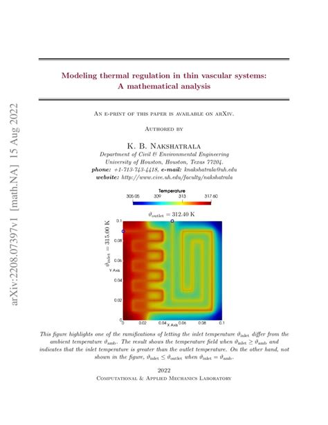 Modeling Thermal Regulation In Thin Vascular Systems A Mathematical