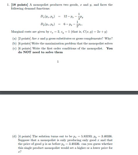 Solved 18 ﻿points ﻿a Monopolist Produces Two Goods X ﻿and