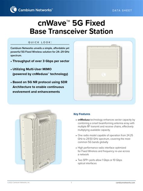 Cambium Networks Data Sheet Cnwave 5g Fixed Base Transceiver Station Pdf Telecommunications