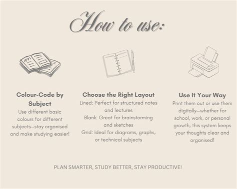 Cornell Notes Template Neutral Aesthetic Study Planner Printable
