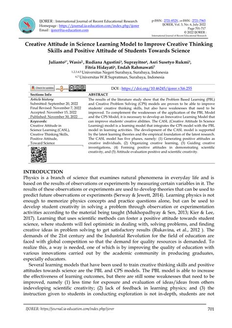 Pdf Creative Attitude In Science Learning Model To Improve Creative