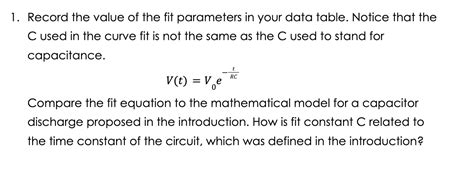 solved fit parameters resistor capacitor time constant trial