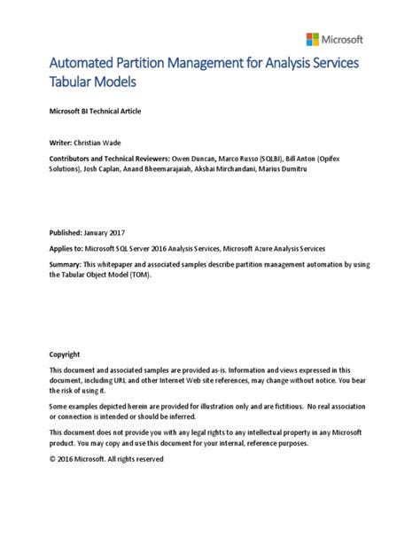 Automated Partition Management For Analysis Services Tabular Models Pdf Pdf Microsoft Sql
