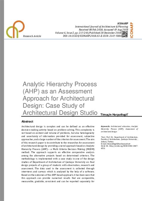 Pdf Analytic Hierarchy Process Ahp As An Assessment Approach For Architectural Design Case