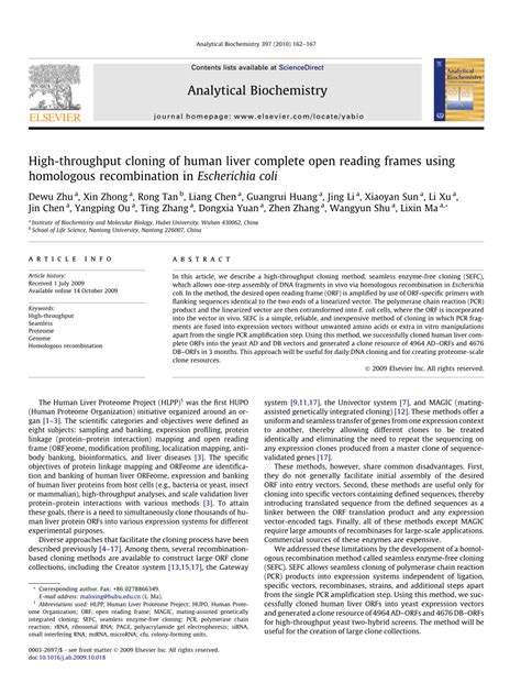 pdf high throughput cloning of human liver complete open reading