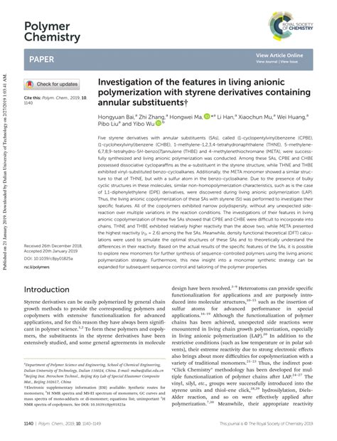 Pdf Investigation Of The Features In Living Anionic Polymerization