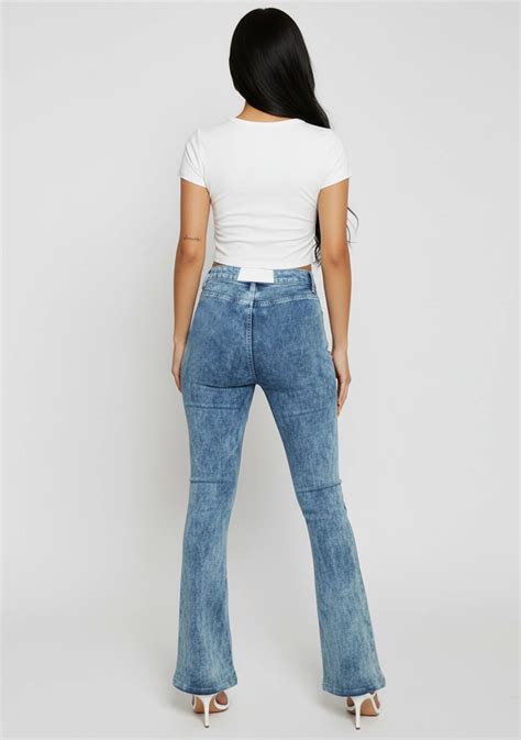 Jmojo Bleach Wash Flare Jeans High Waisted Jmojo
